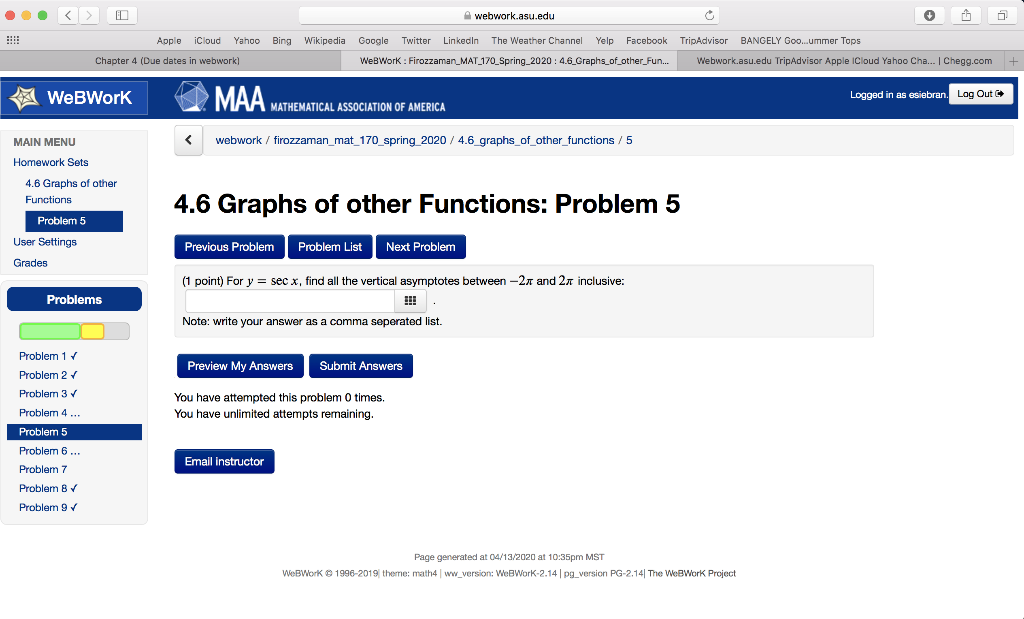 Solved webwork.asu.edu Bing Wikipedia Apple iCloud Yahoo | Chegg.com