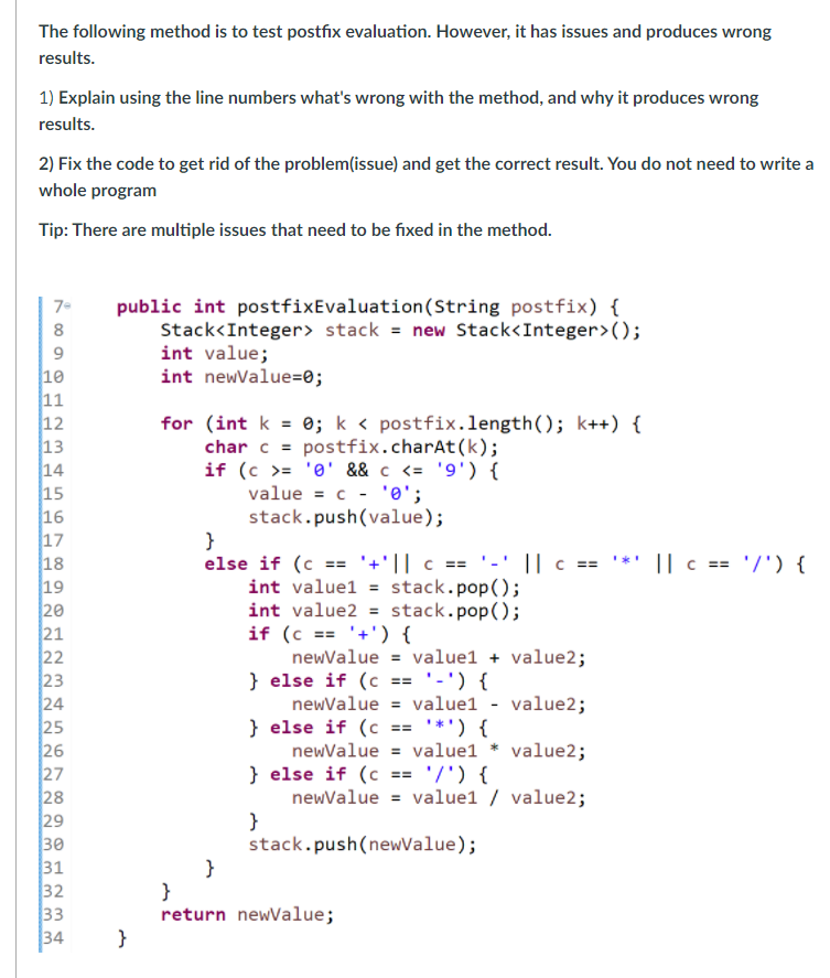Solved The following method is to test postfix evaluation. | Chegg.com