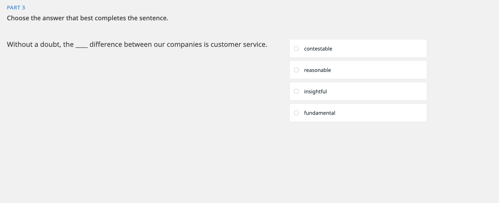Solved PART 3Choose the answer that best completes the | Chegg.com