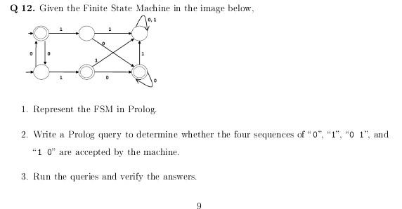 Q 12. Given the Finite State Machine in the image | Chegg.com