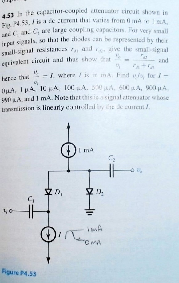 Solved 4.53 ﻿In the capacitor-coupled attenuator circuit | Chegg.com