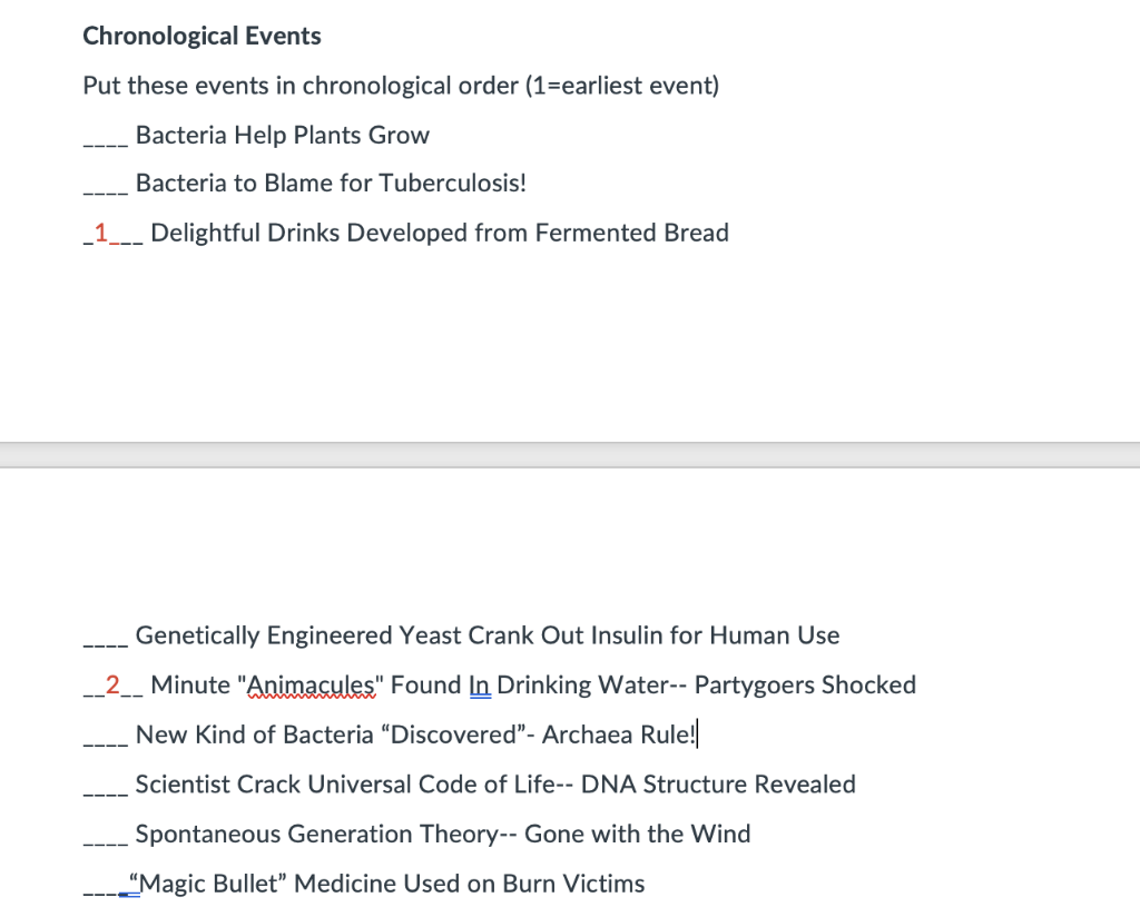 Solved Chronological Events Put these events in | Chegg.com