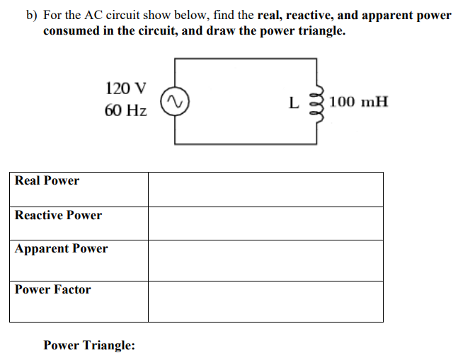 Solved b) For the AC circuit show below, find the real, | Chegg.com