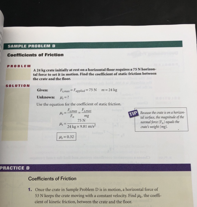 Solved SAMPLE PROBLEMD Coefficients of Friction PROBLEM A 24 | Chegg.com