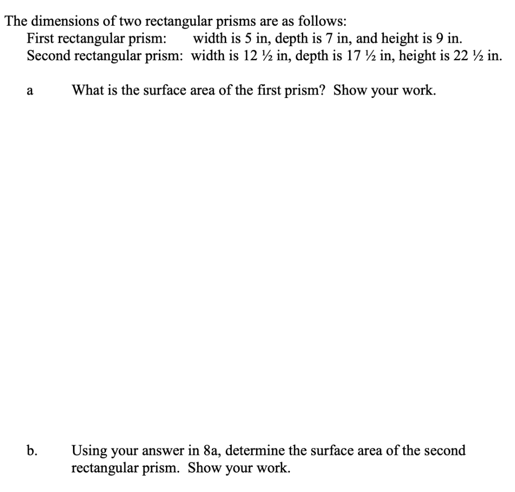 Solved The dimensions of two rectangular prisms are as | Chegg.com