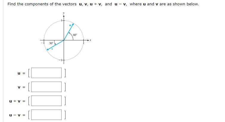 Solved Find the components of the vectors u, v, u + v, and | Chegg.com