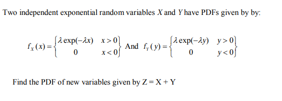 Solved Two independent exponential random variables X and Y | Chegg.com