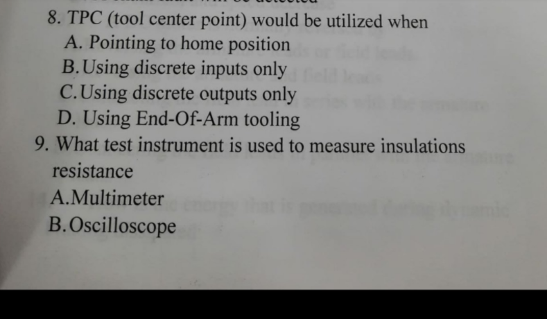 Solved 8. TPC (tool center point) would be utilized when A. | Chegg.com