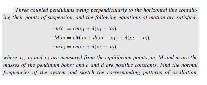 Solved Three coupled pendulums swing perpendicularly to the | Chegg.com