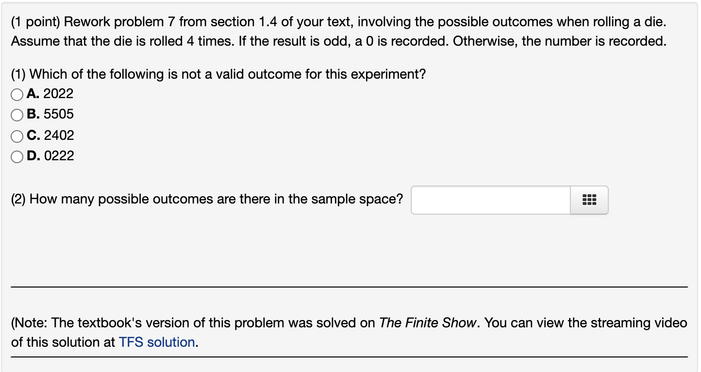 Solved (1 point) Rework problem 7 from section 1.4 of your | Chegg.com