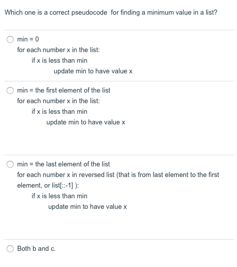 Solved Which one is a correct pseudocode for finding a | Chegg.com