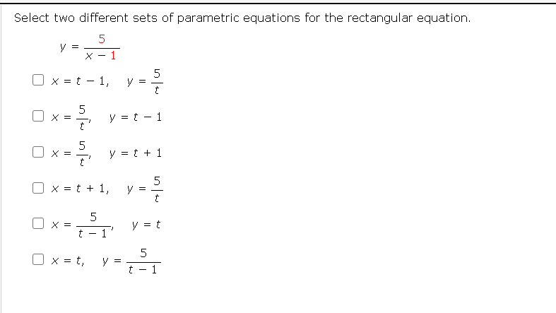 Solved Select two different sets of parametric equations for | Chegg.com