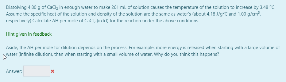 Solved Dissolving 4.80 g of CaCl2 in enough water to make | Chegg.com