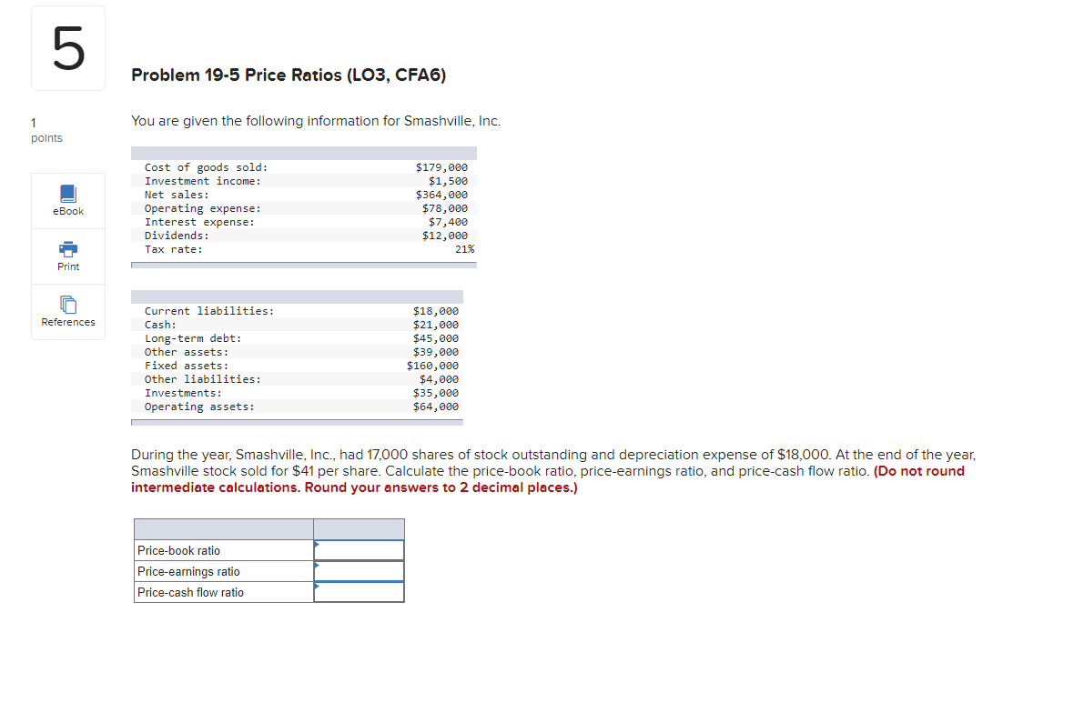 UT 5 Problem 19-5 Price Ratios (LO3, CFA6) You are | Chegg.com