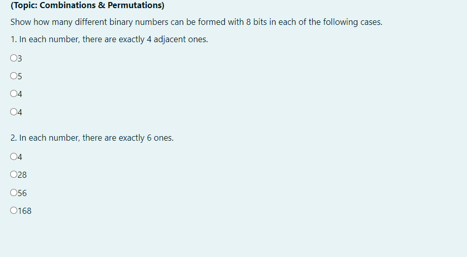 Solved (Topic: Combinations & Permutations) Show how many | Chegg.com