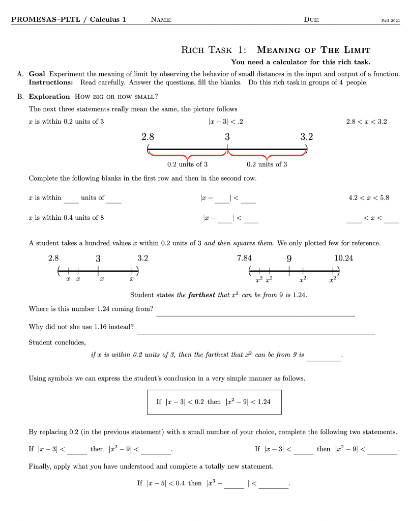 PROMESAS-PLTL / Calculus 1 NAME: DUE: Fall 2021 RICH | Chegg.com