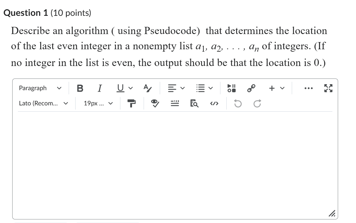 Solved Question 1 (10 ﻿points)Describe an ﻿algorithm (using | Chegg.com