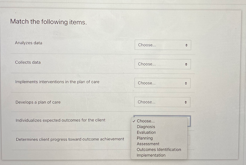 Solved Match the following items. Analyzes data Choose... | Chegg.com