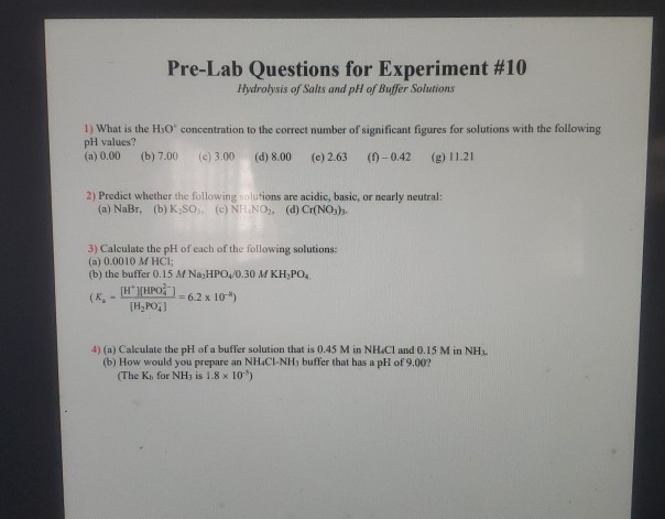 Solved Pre-Lab Questions for Experiment #10 Hydrolysis of | Chegg.com