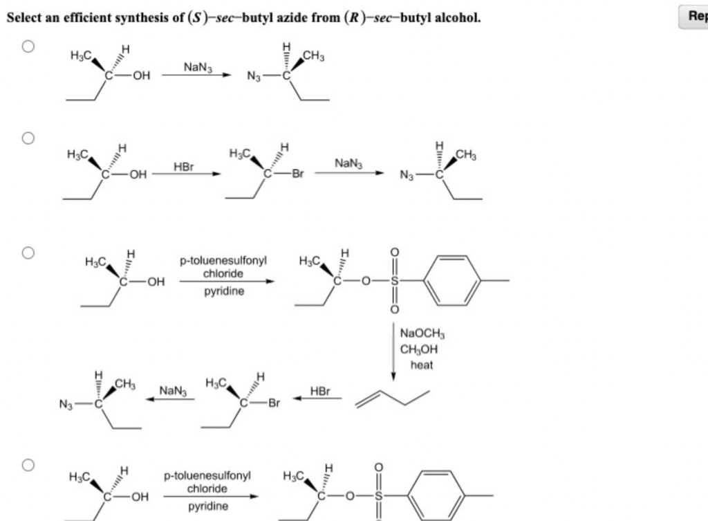Solved Select an efficient synthesis of (S)-sec-butyl azide | Chegg.com