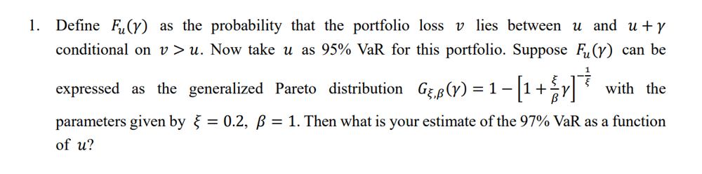 Solved Define Fu(γ) as the probability that the portfolio | Chegg.com