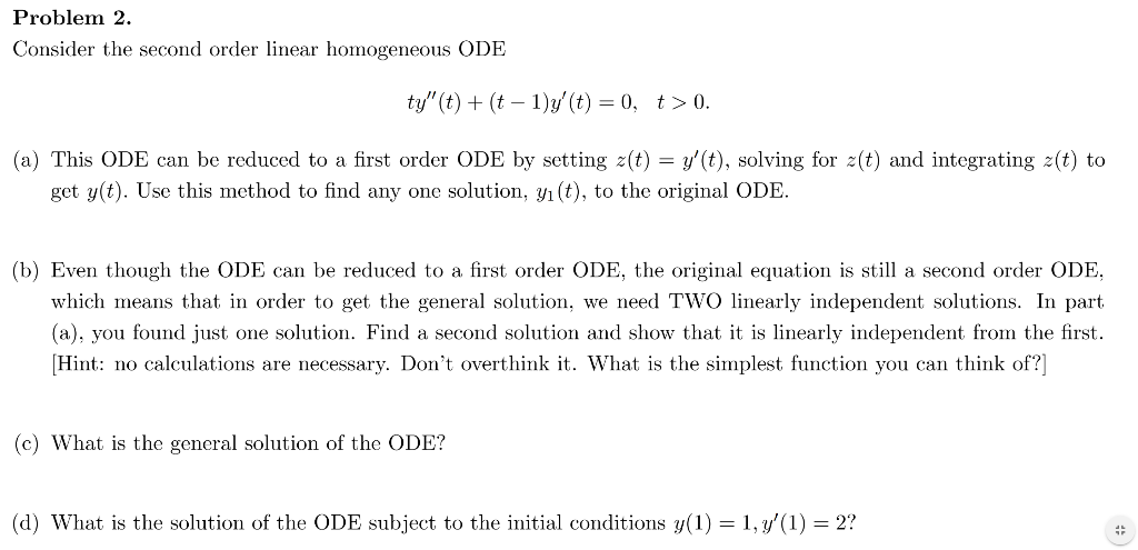 Solved Problem 2. Consider the second order linear | Chegg.com