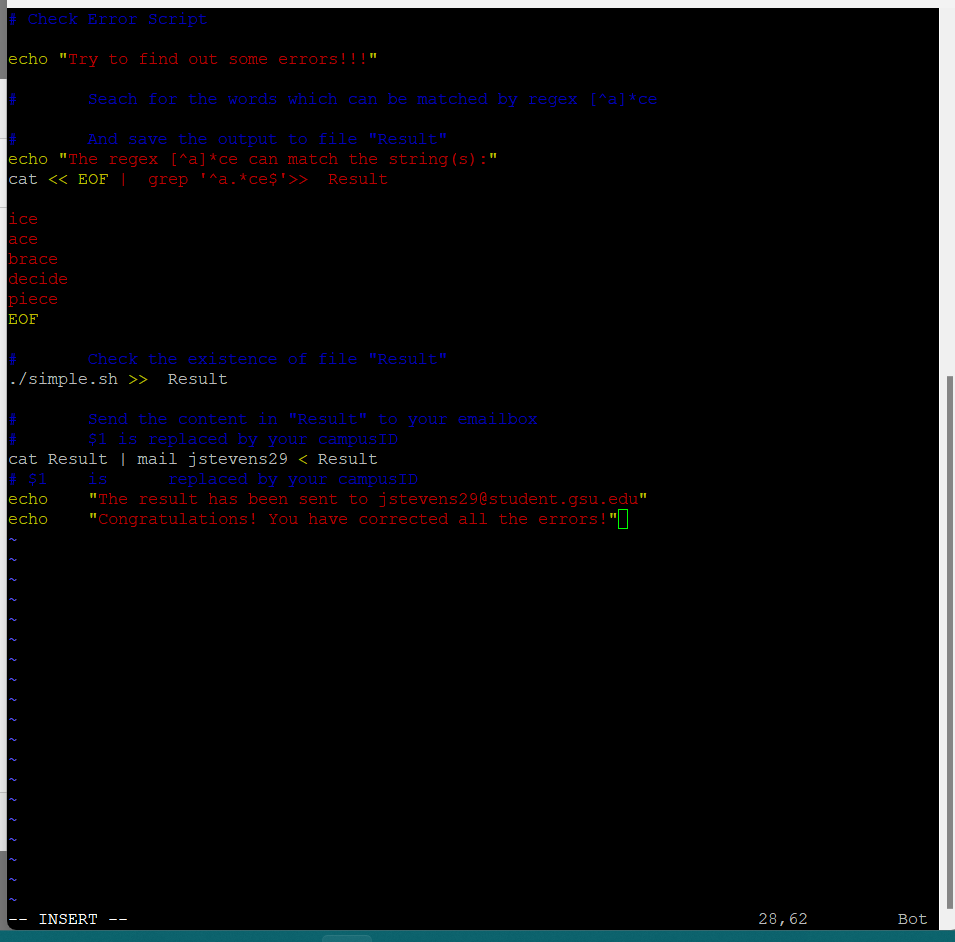 Solved I keep getting an " line 28: warning: here-document | Chegg.com