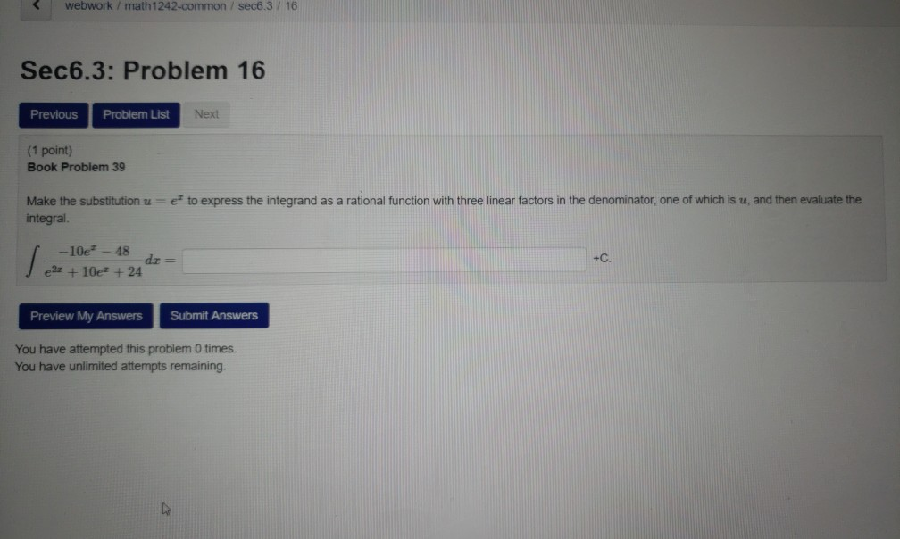 Solved webwork / math1242-common / sec6.3/16 Sec6.3: Problem | Chegg.com