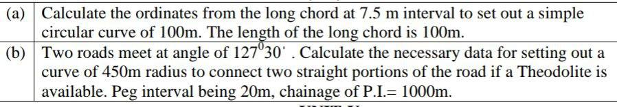 Solved (a) Calculate the ordinates from the long chord at | Chegg.com
