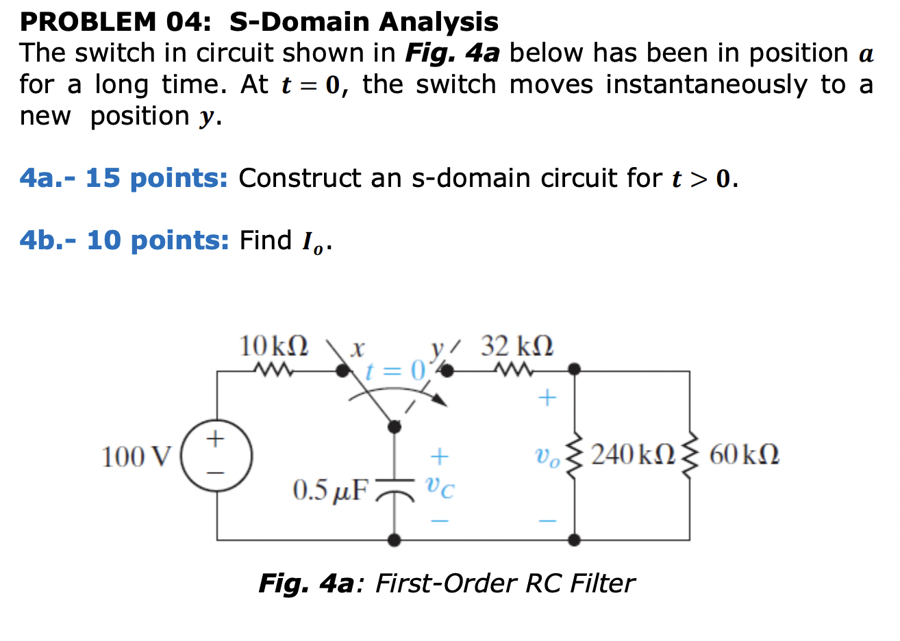 Solved PROBLEM 04: S-Domain Analysis The switch in circuit | Chegg.com