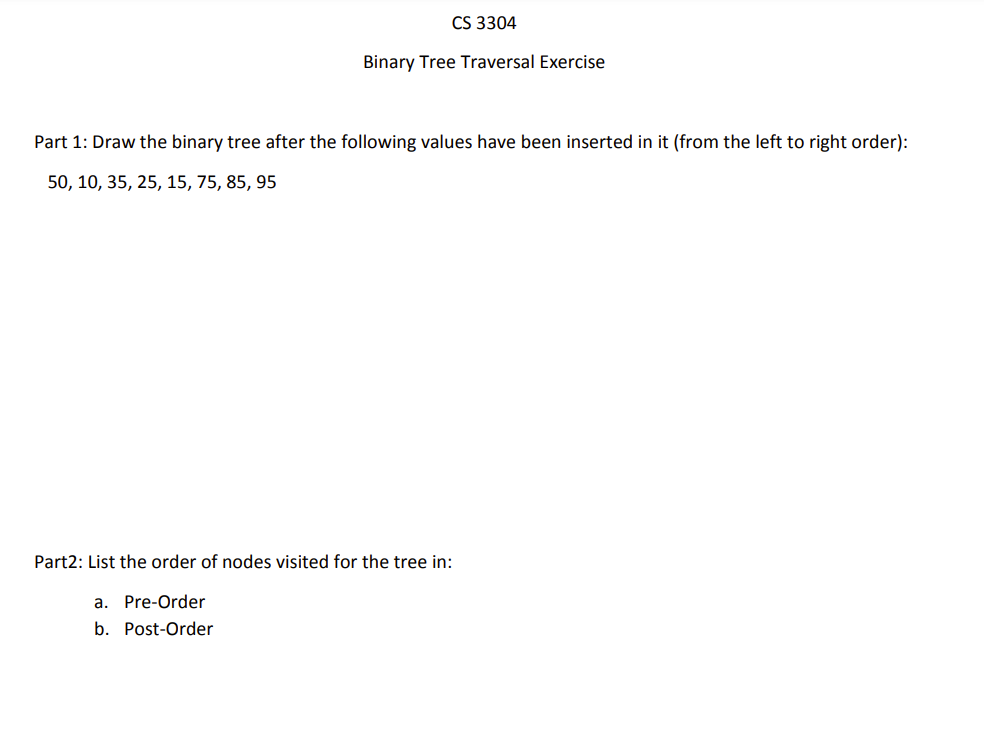 Solved Part 1: Draw the binary tree after the following | Chegg.com
