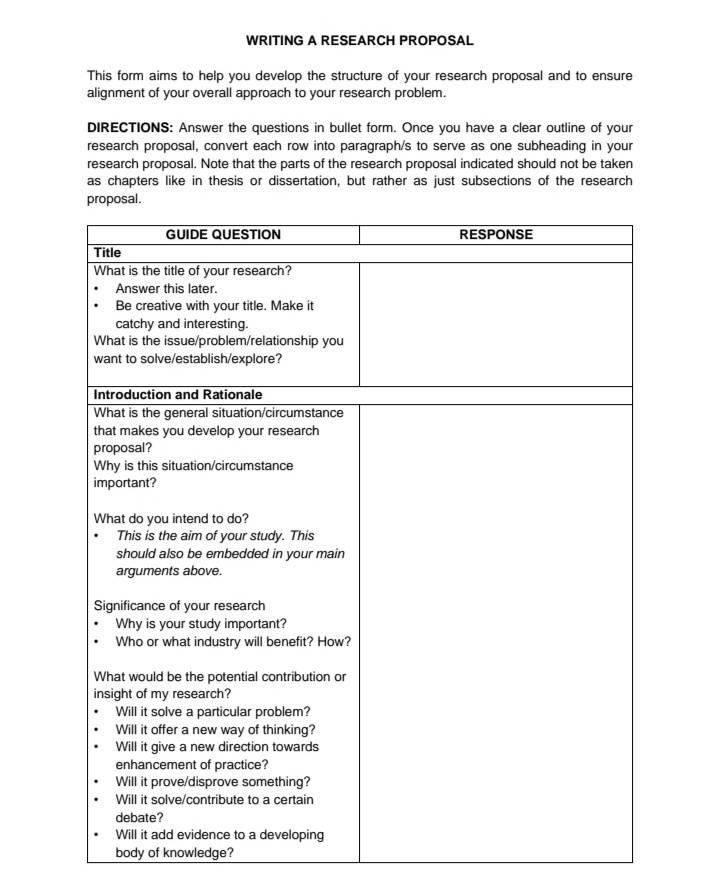 WRITING A RESEARCH PROPOSAL This form aims to help | Chegg.com