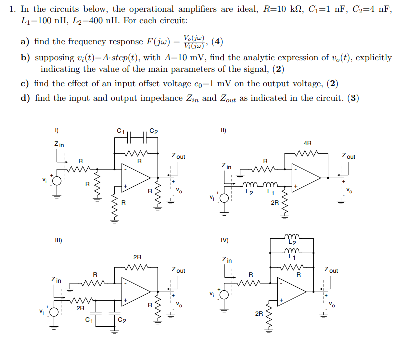 In the circuits below, the operational amplifiers are | Chegg.com