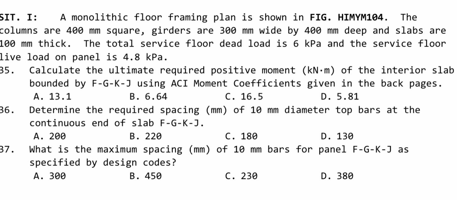 Solved SIT. I: A monolithic floor framing plan is shown in | Chegg.com