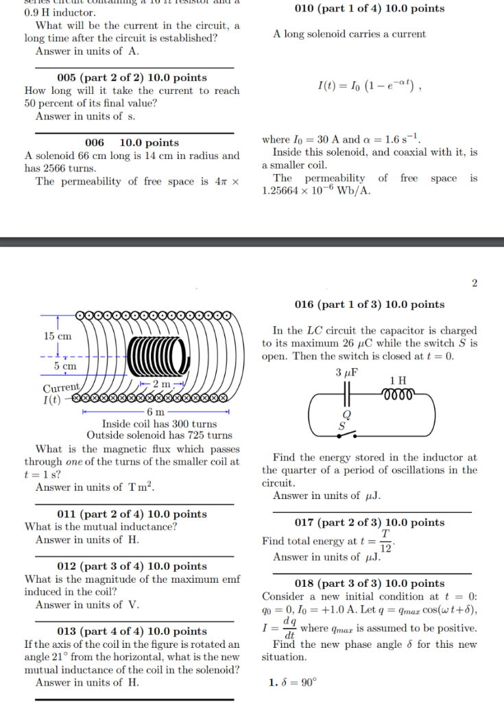 Solved 010 (part 1 of 4) 10.0 points 0.9 H inductor What | Chegg.com