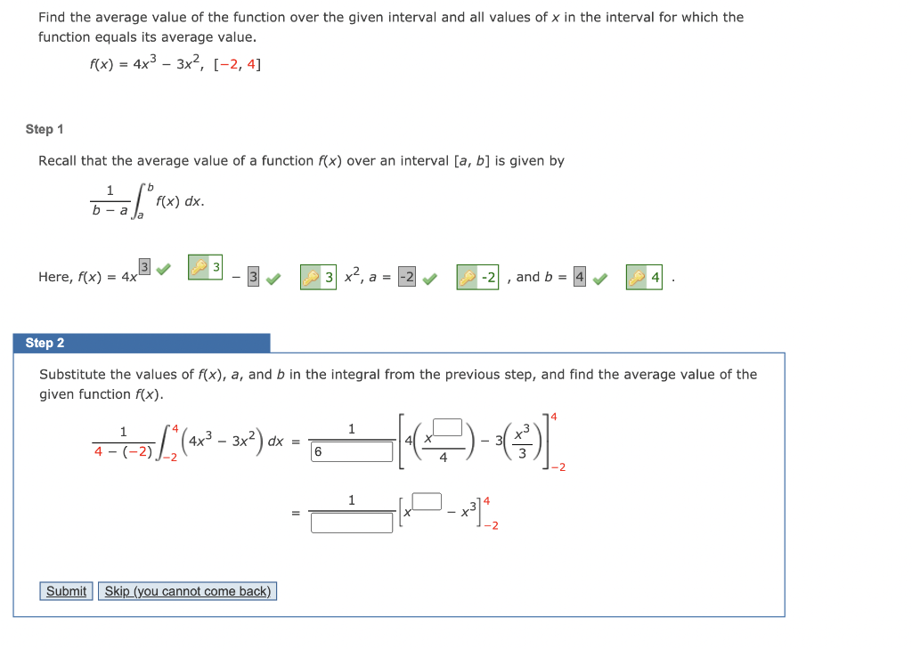 Solved Find the average value of the function over the given | Chegg.com