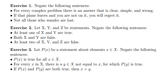Solved Exercise 1. Negate the following sentences: For every | Chegg.com