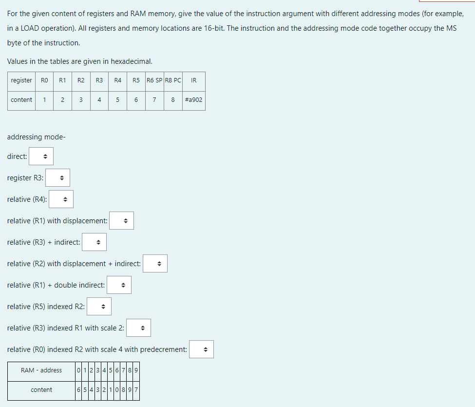 Solved For the given content of registers and RAM memory, | Chegg.com