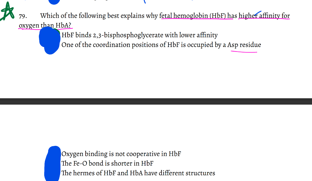 Solved 79. Which of the following best explains why fetal | Chegg.com