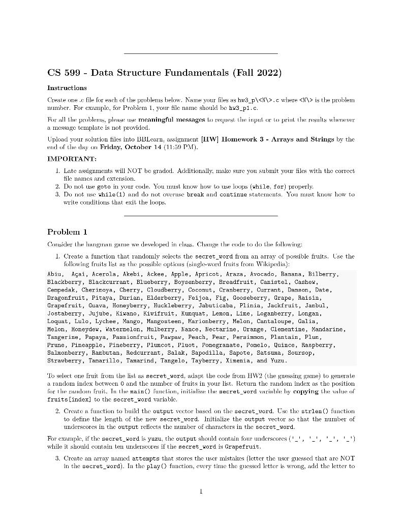 Cs 599 Data Structure Fundamentals Fall 2022 