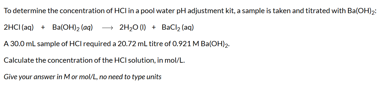 Solved To determine the concentration of HCl in a pool water | Chegg.com