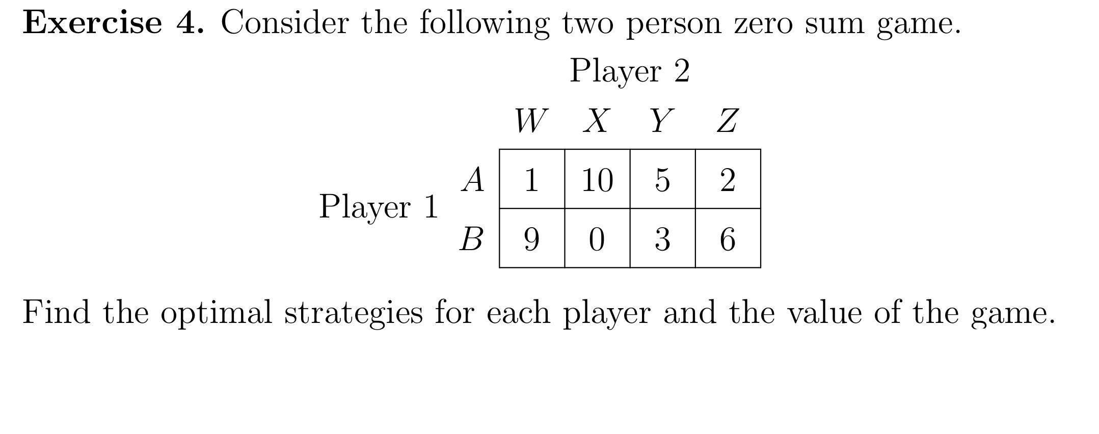Solved Exercise 4. Consider the following two person zero | Chegg.com