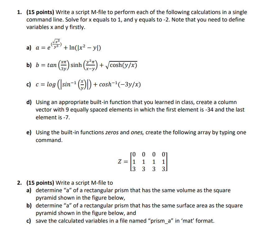 Solved 1 15 Points Write A Script M File To Perform Each 