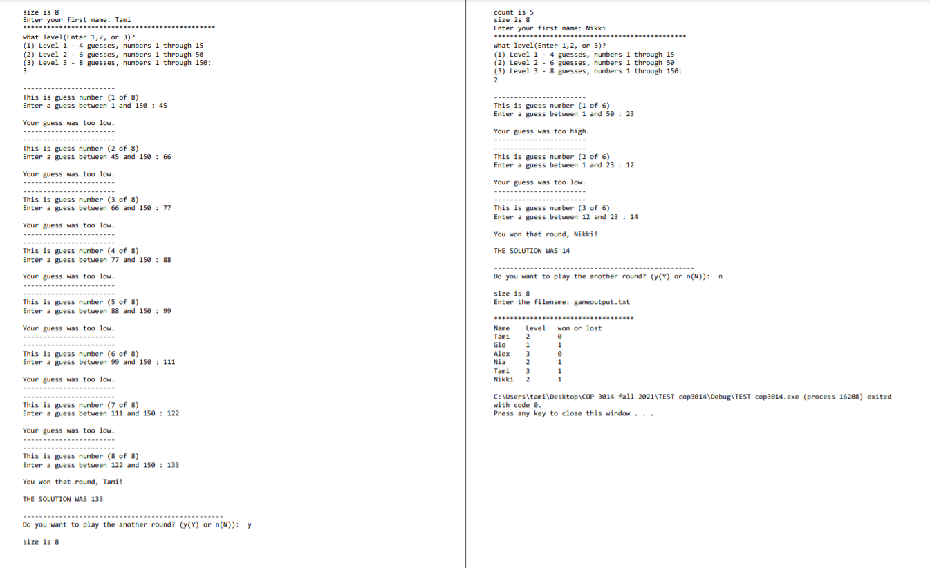 Example: +++++++ won or lost COP 3014 - program 9 | Chegg.com