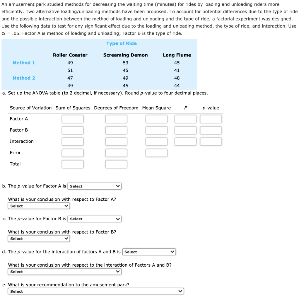 Solved An amusement park studied methods for decreasing the | Chegg.com