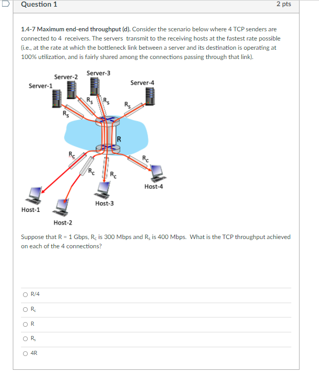 Solved Question 1 2 pts 1.4-7 Maximum end-end throughput | Chegg.com