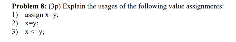 Solved Problem 8: (3p) Explain the usages of the following | Chegg.com