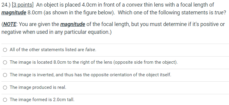 Solved 24.) [3 points) An object is placed 4.0cm in front of | Chegg.com