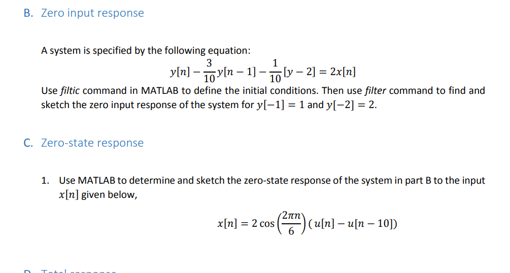 Solved B. Zero input response A system is specified by the | Chegg.com