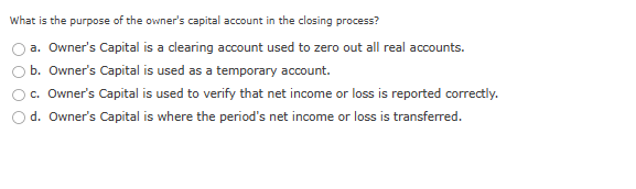 Solved What is the purpose of the owner's capital account in | Chegg.com
